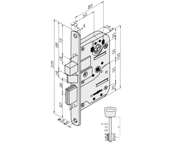 Корпус врезного замка Abloy 451S ( BODA 451S ) (Латунь) / Врезные замки (корпусы) / Каталог ...